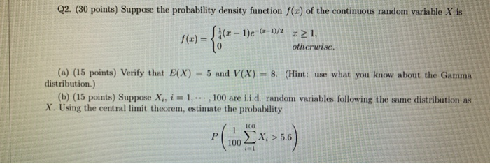 Solved Q2. (30 points) Suppose the probability density | Chegg.com