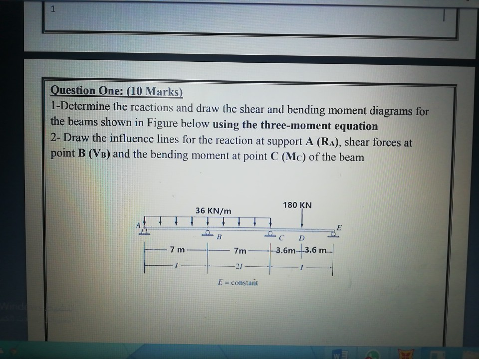 Solved Question One: (10 Marks) 1-Determine the reactions | Chegg.com