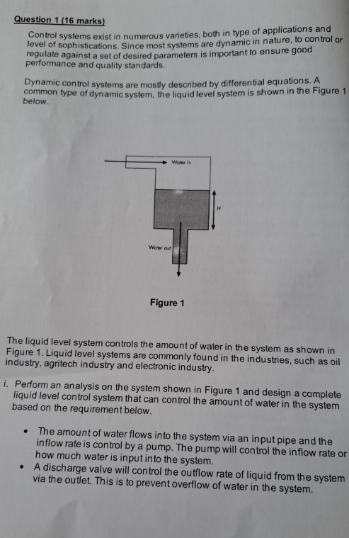 Solved by an EXPERT Question 1 (16 ﻿marks)Control systems exist in | Chegg.com