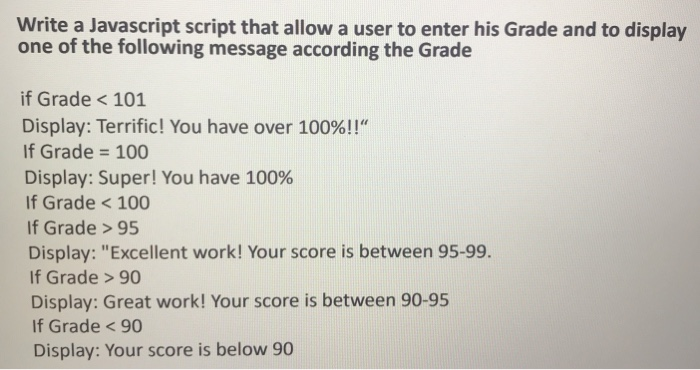 Solved Write a Javascript script that allow a user to enter | Chegg.com