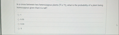 Solved In a cross between two heterozygous plants ( Tt×Tt ), | Chegg.com