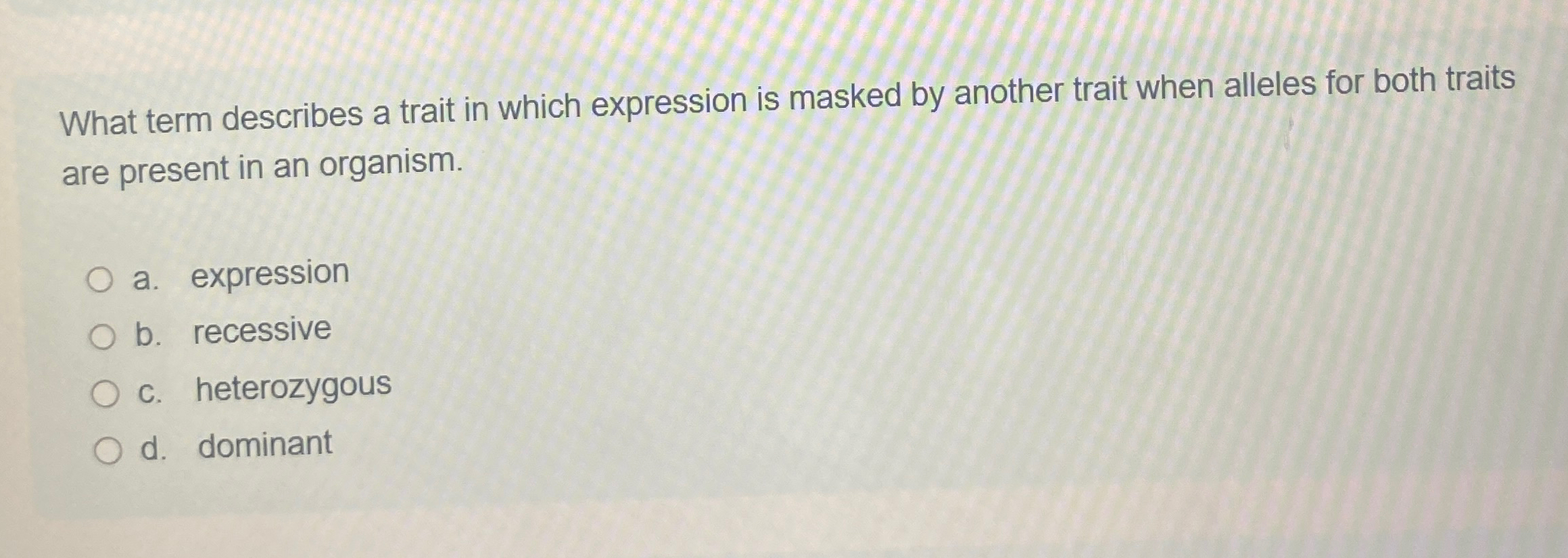 Solved What term describes a trait in which expression is | Chegg.com