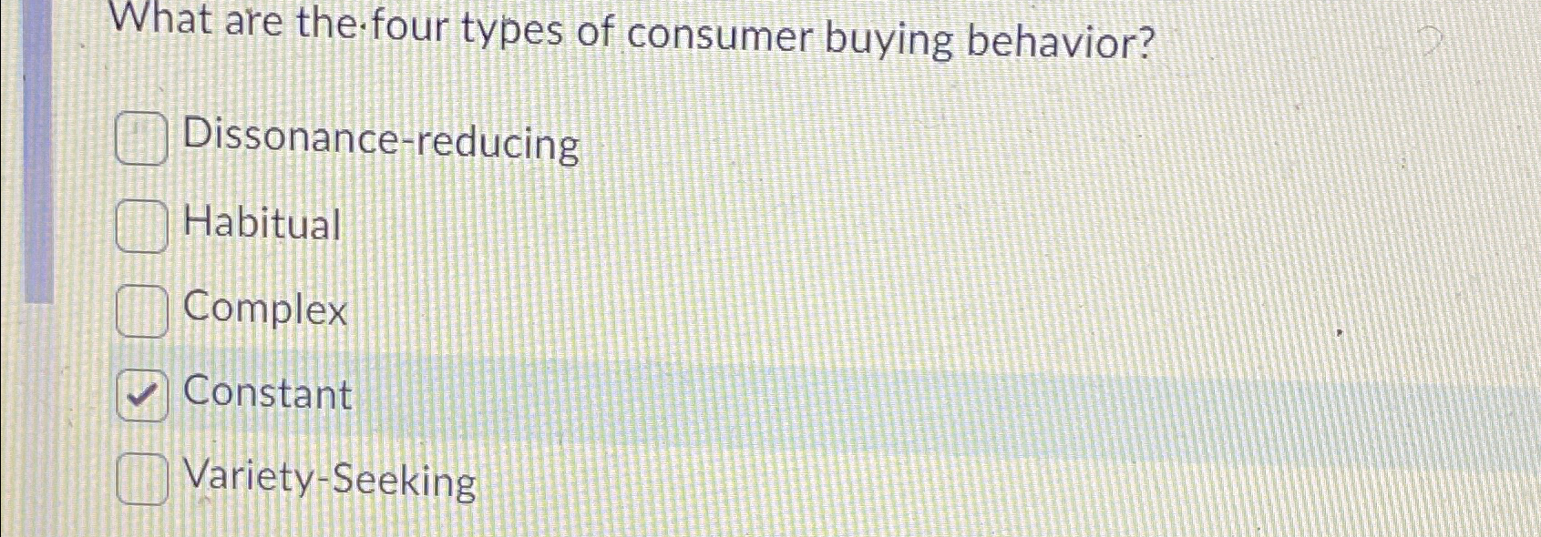 Solved What are the four types of consumer buying | Chegg.com