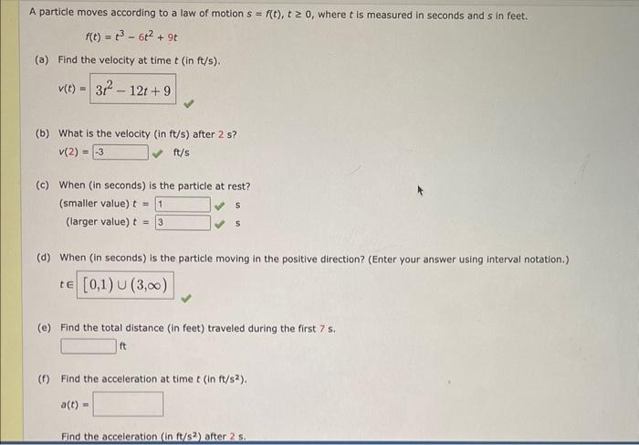 Solved A particle moves according to a law of motion | Chegg.com
