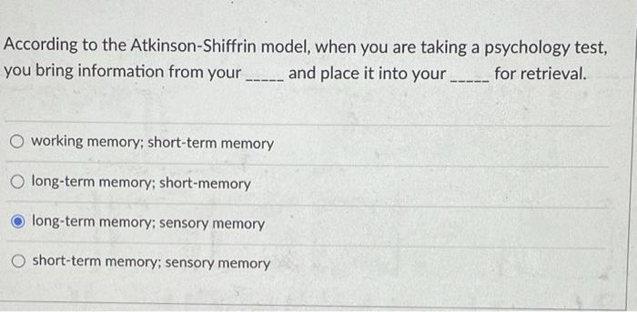 Solved According to the Atkinson-Shiffrin model, when you | Chegg.com