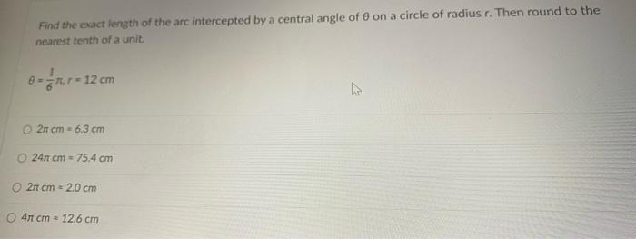 Solved Find the exact length of the arc intercepted by a | Chegg.com