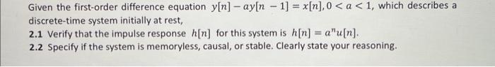 Solved Given the first-order difference equation | Chegg.com