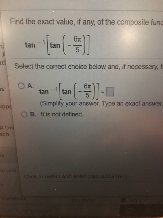 Solved Find the exact value, if any, of the composite func | Chegg.com