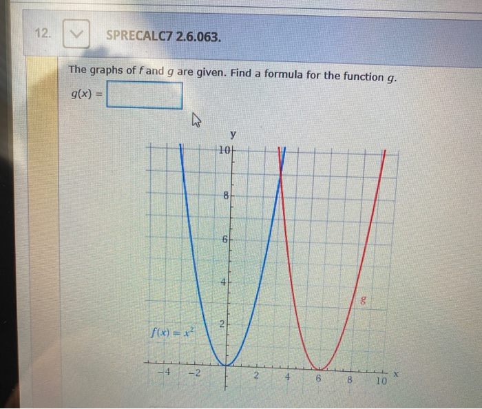 Solved SPRECALC7 2.6.063. The graphs of fand g are given. | Chegg.com