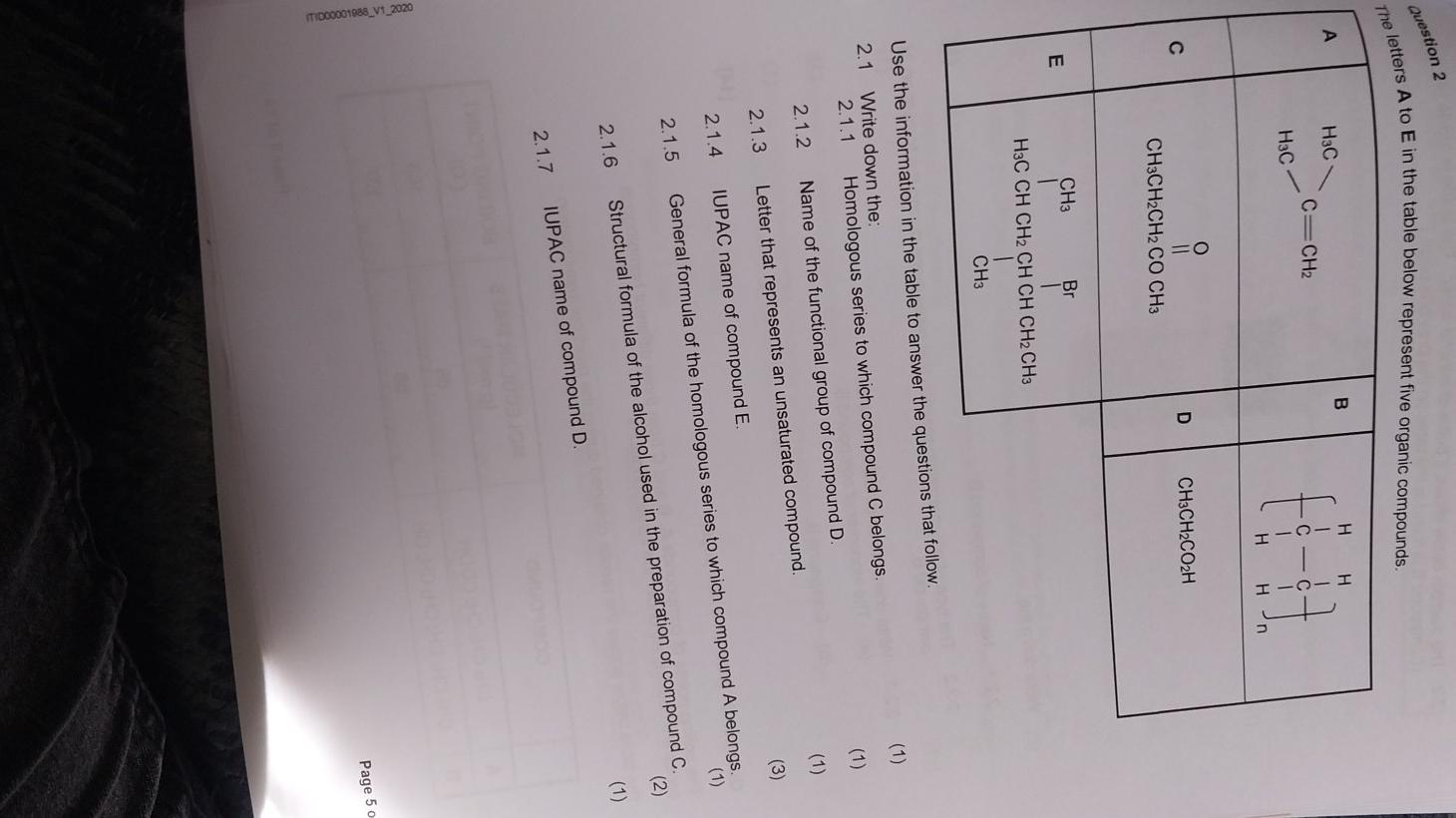 Solved aue estion 2 letters A to E in the table below | Chegg.com