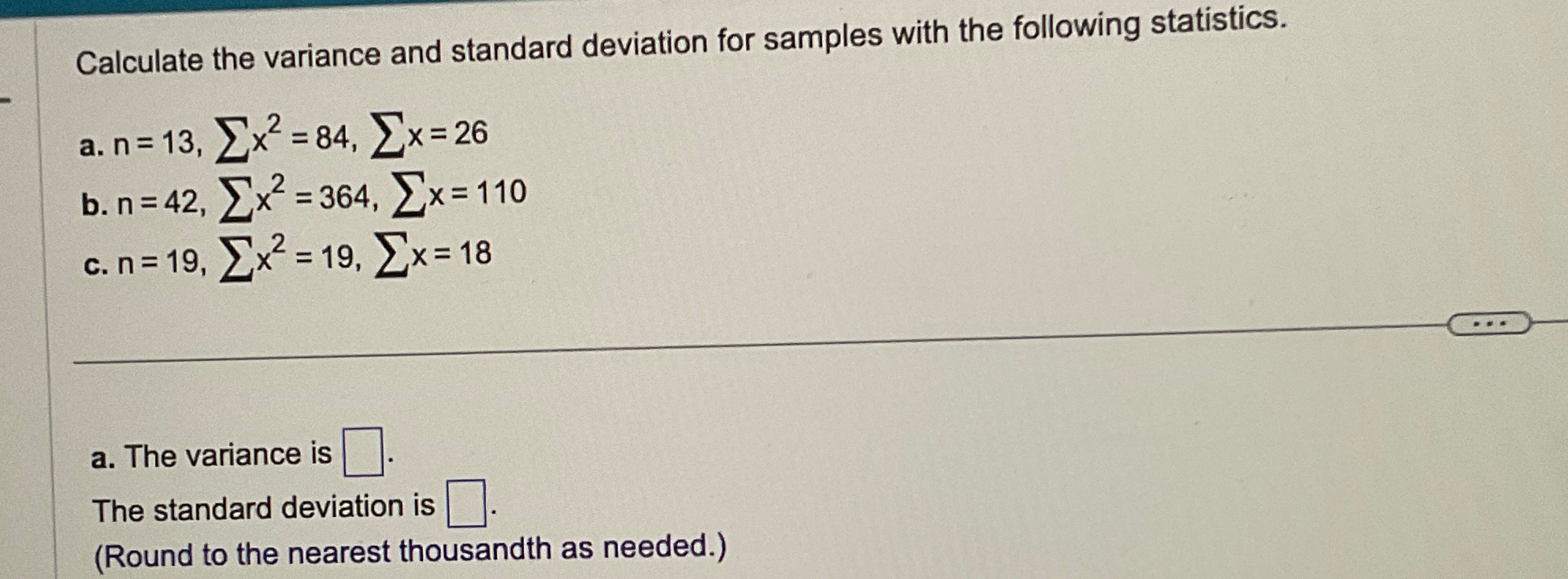 Solved Calculate the variance and standard deviation for | Chegg.com