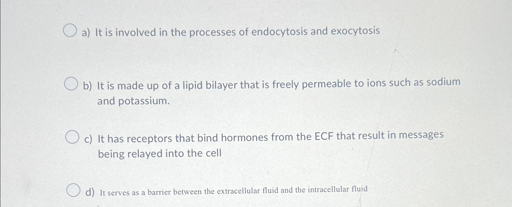 Solved a) ﻿It is involved in the processes of endocytosis | Chegg.com