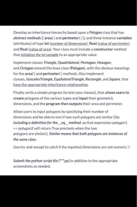 Solved Develop an inheritance hierarchy based upon a Polygon | Chegg.com