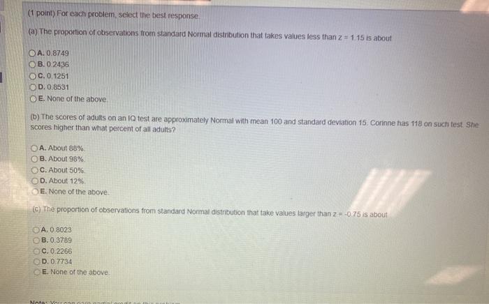 Solved (1 point) For each problem, select the best response | Chegg.com