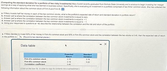 Solved Computing The Standard Deviation For A Portfolio Of 8971