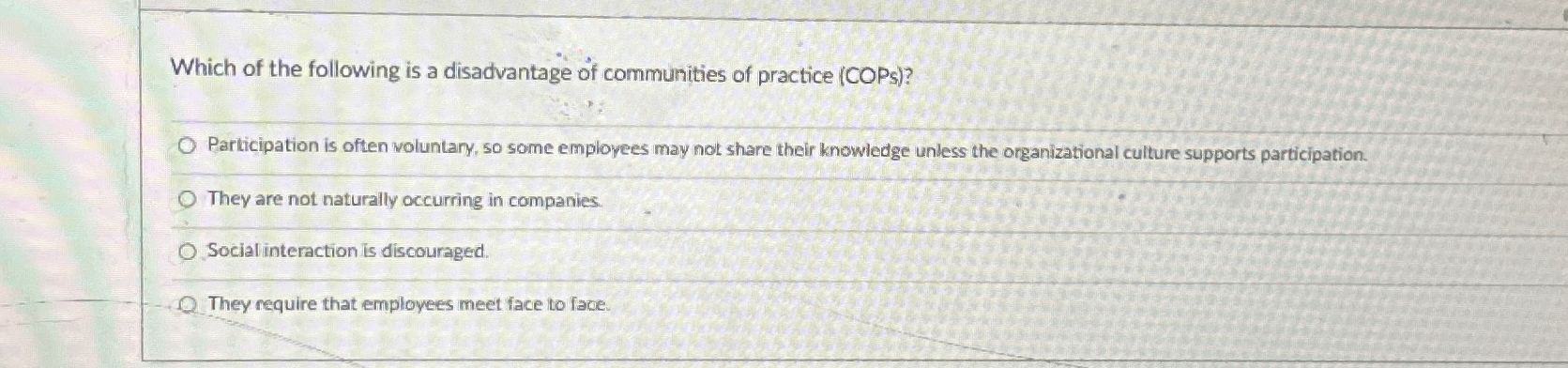 Solved Which of the following is a disadvantage of | Chegg.com