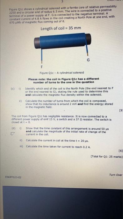Solved Figure Q1c shows a cylindrical solenoid with a | Chegg.com