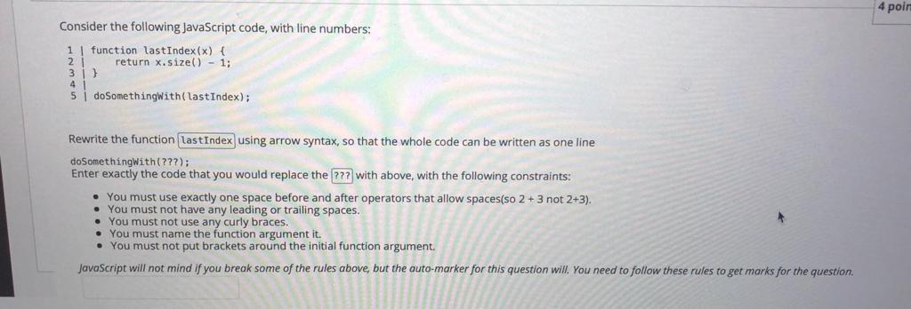 Solved 4 poin Consider the following JavaScript code, with | Chegg.com