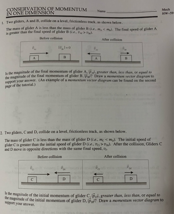 Solved Conservation of momentum in one dimension Name Mech | Chegg.com