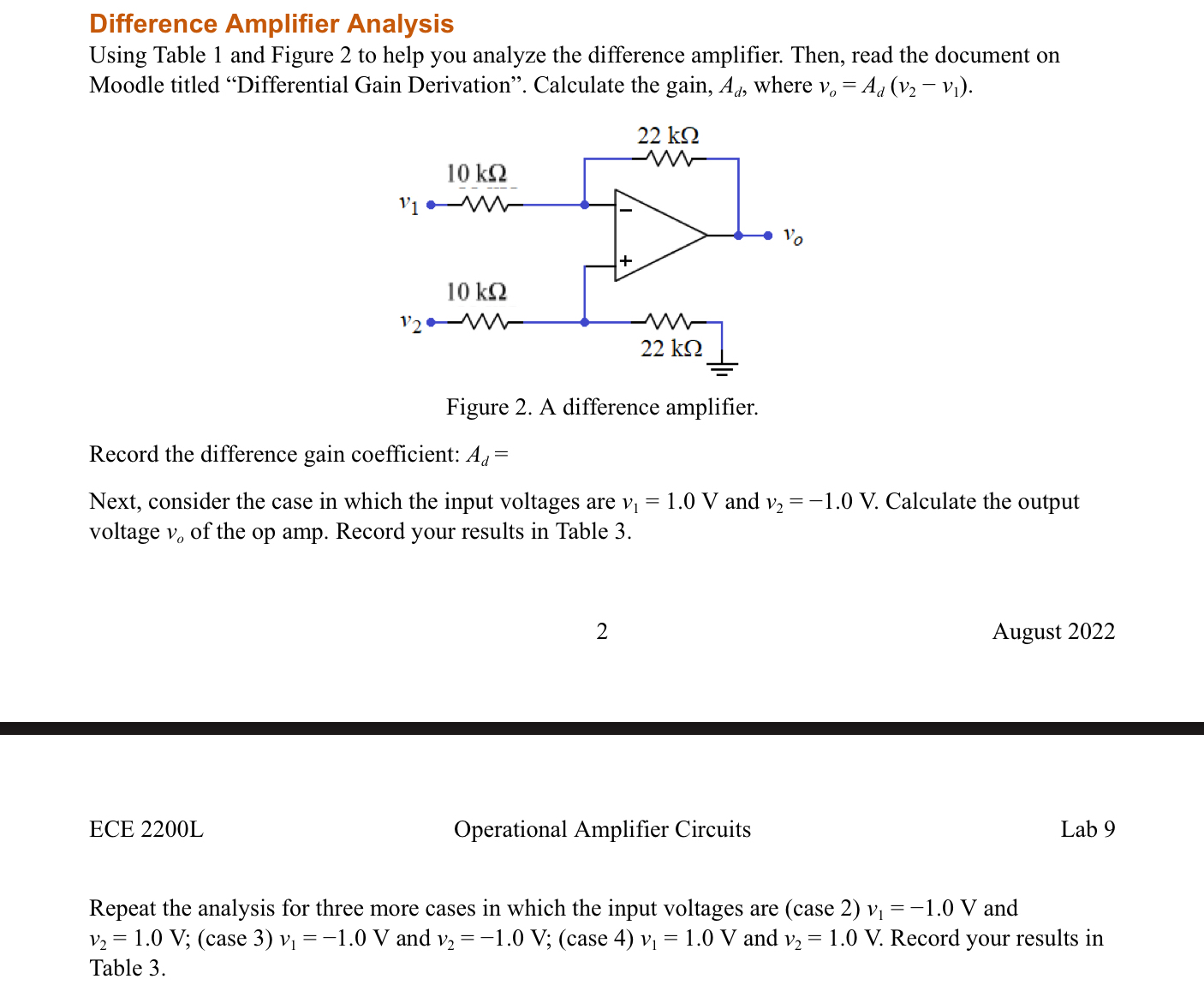 Solved Difference Amplifier AnalysisUsing Table 1 ﻿and | Chegg.com