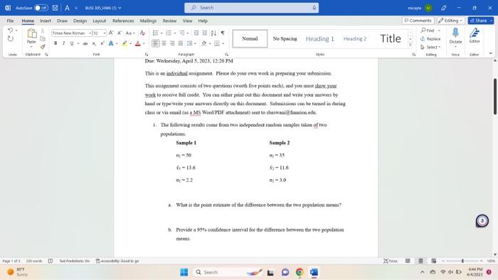 Solved This is an initisitual assioument. Please do your swn | Chegg.com