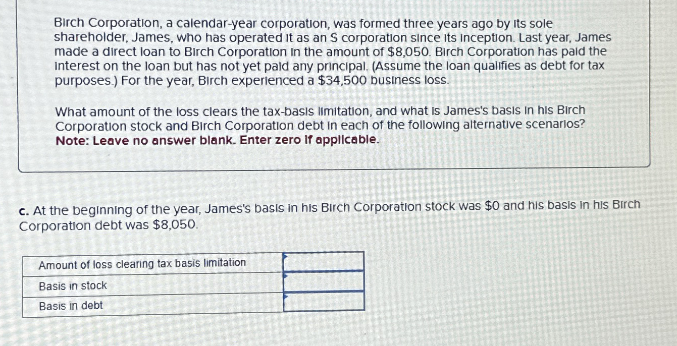 Solved Birch Corporation, a calendar-year corporation, was | Chegg.com