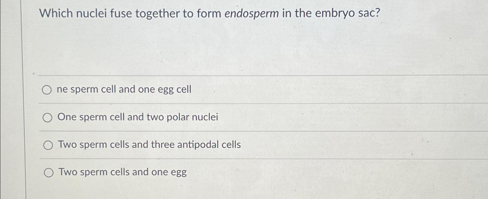 Solved Which nuclei fuse together to form endosperm in the | Chegg.com
