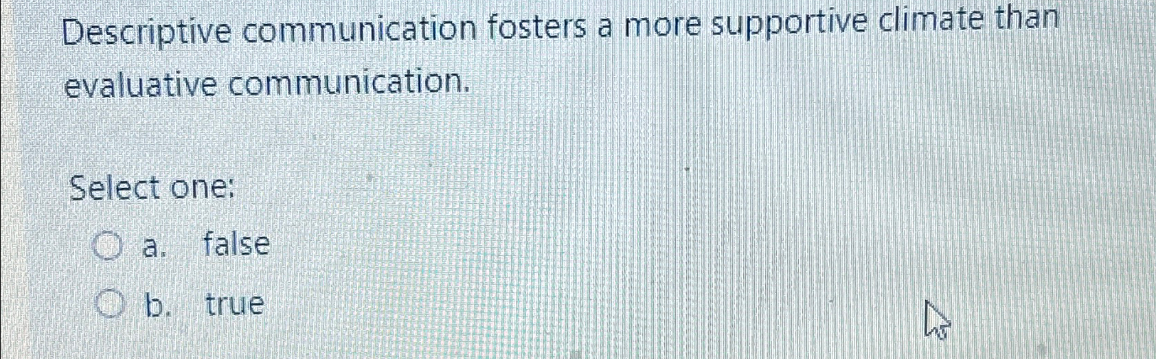 Solved Descriptive communication fosters a more supportive | Chegg.com