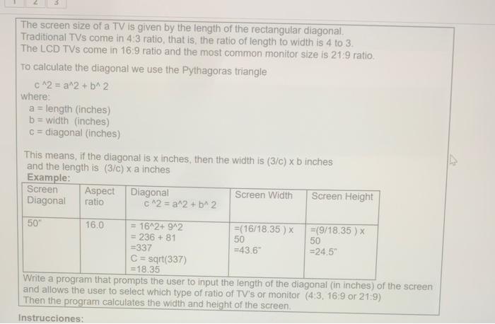 Solved The screen size of a TV is given by the length of the | Chegg.com