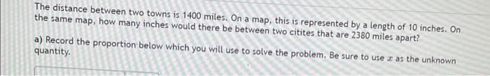 Solved The distance between two towns is 1400 miles. On a | Chegg.com