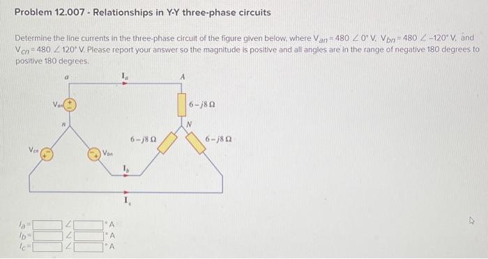 Solved Problem 12.007 - Relationships in Y−Y three-phase | Chegg.com