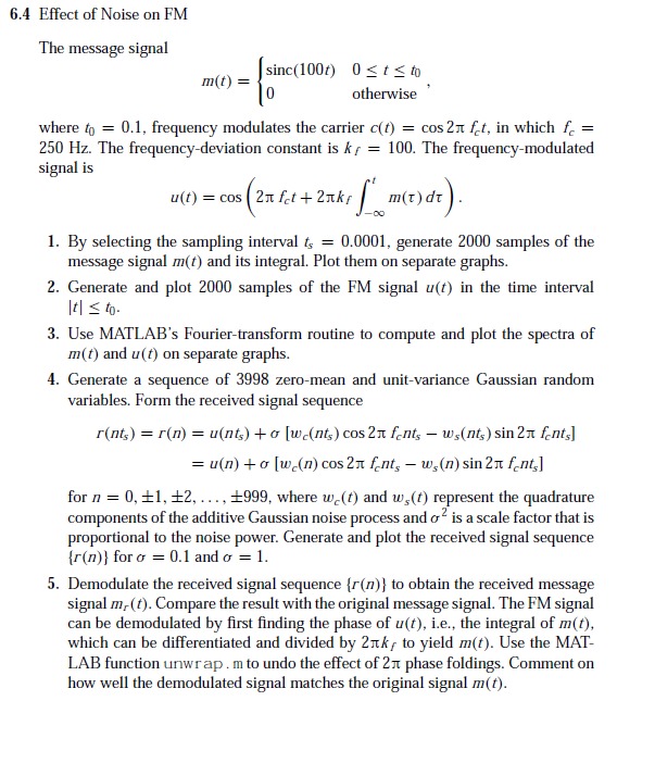 Solved 6.4 ﻿Effect of Noise on FMThe message | Chegg.com