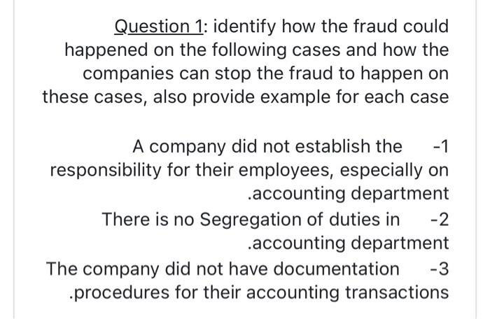 Question 1: identify how the fraud could happened on | Chegg.com