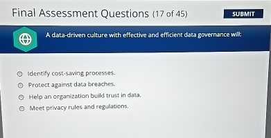 Solved Final Assessment Questions (17 ﻿of 45)A data-driven | Chegg.com