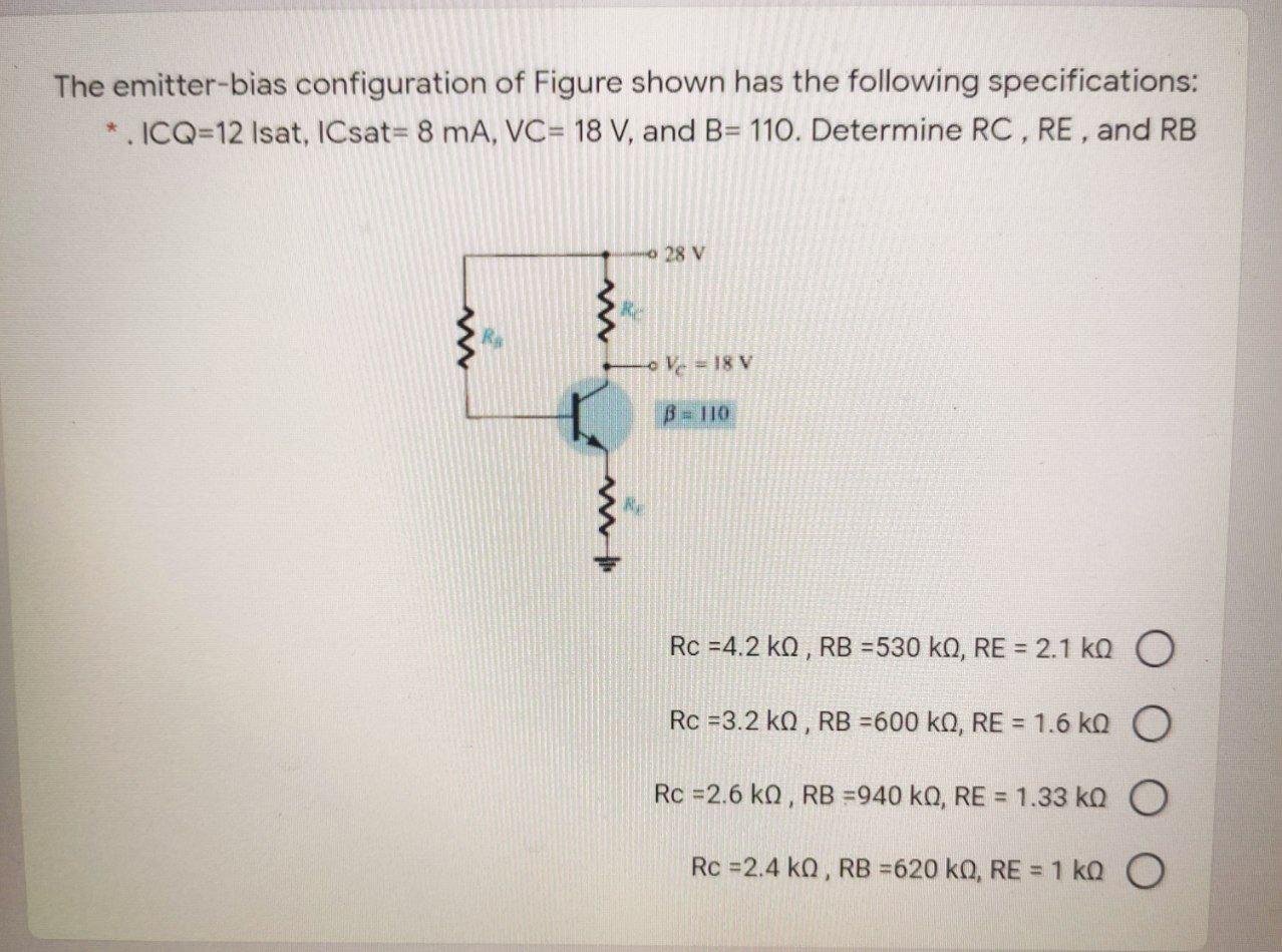 Solved The emitter-bias configuration of Figure shown has | Chegg.com