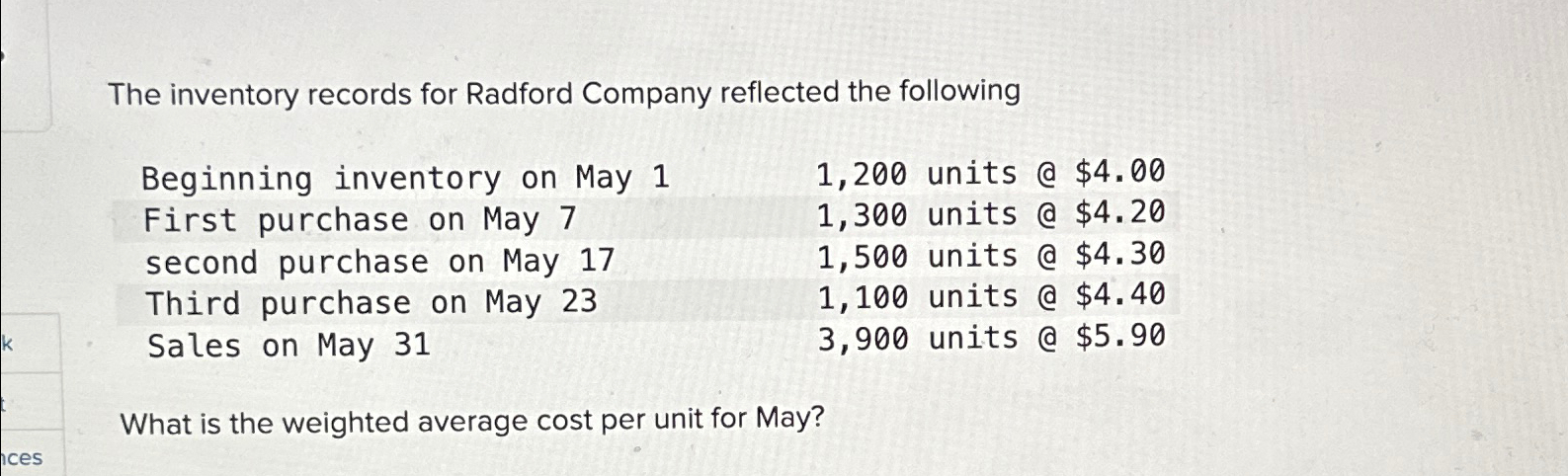 Solved The inventory records for Radford Company reflected | Chegg.com