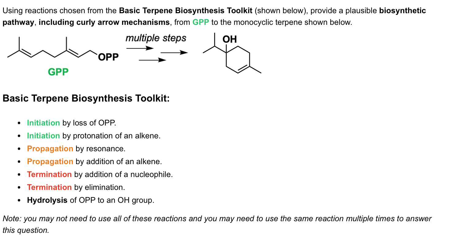 Solved Basic Terpene Biosynthesis Toolkit:Initiation by loss | Chegg.com
