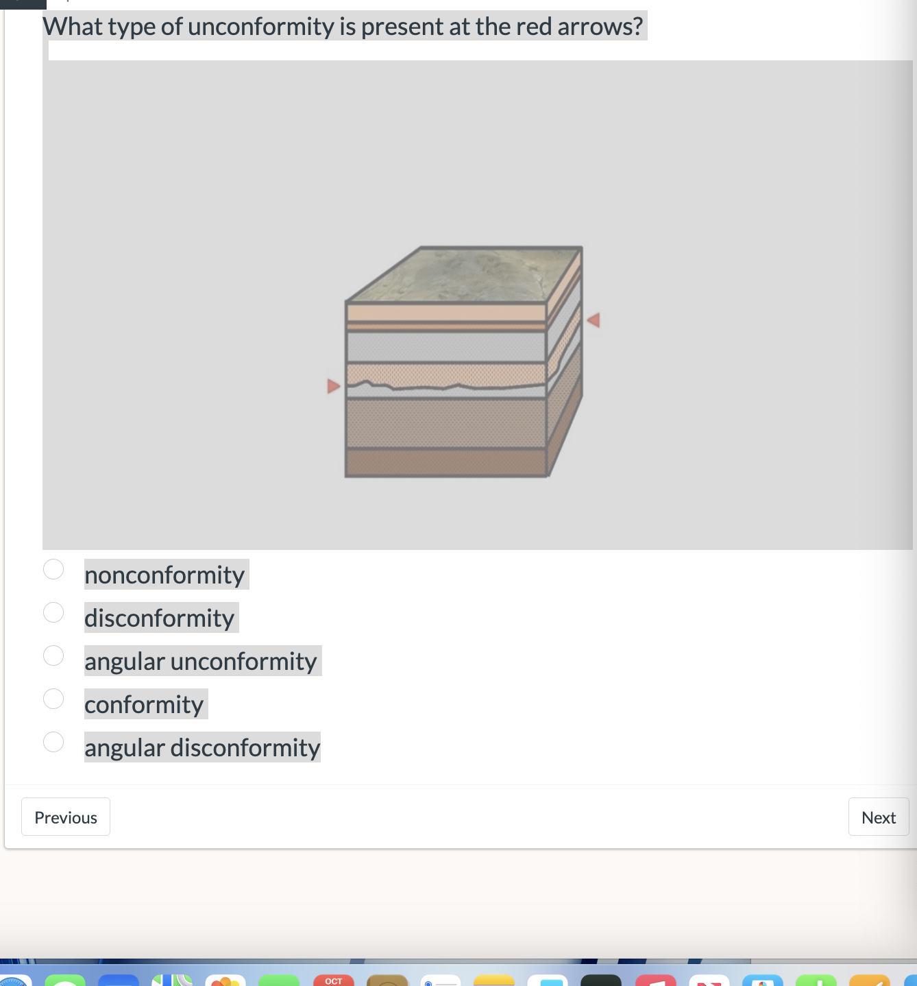 Solved What type of unconformity is present at the red | Chegg.com