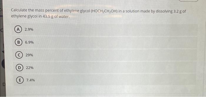 Solved Calculate the mass percent of ethylene glycol | Chegg.com