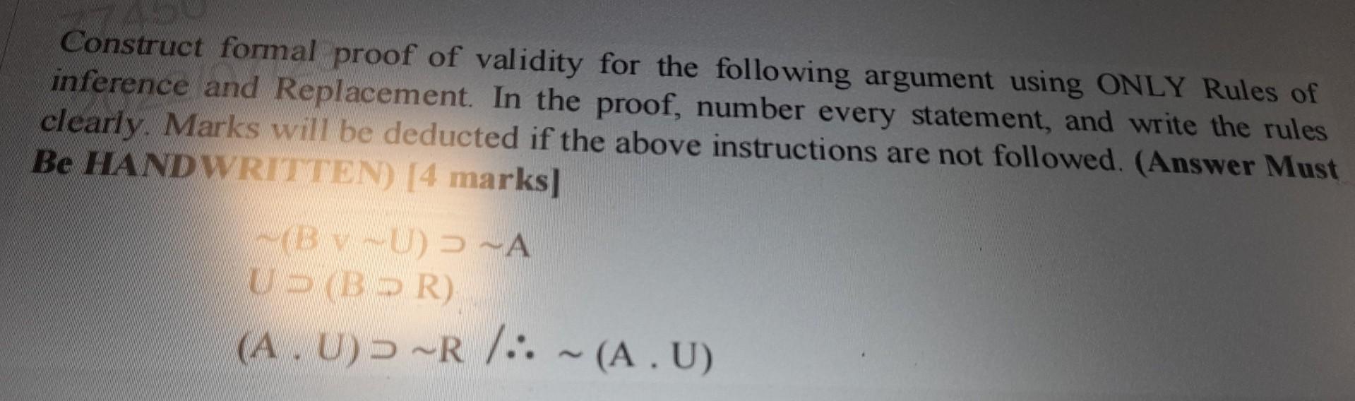 Solved Construct formal proof of validity for the following | Chegg.com