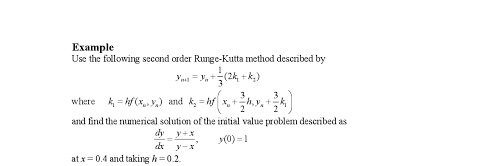 Solved Example Use the following second order Runge-Kutta | Chegg.com