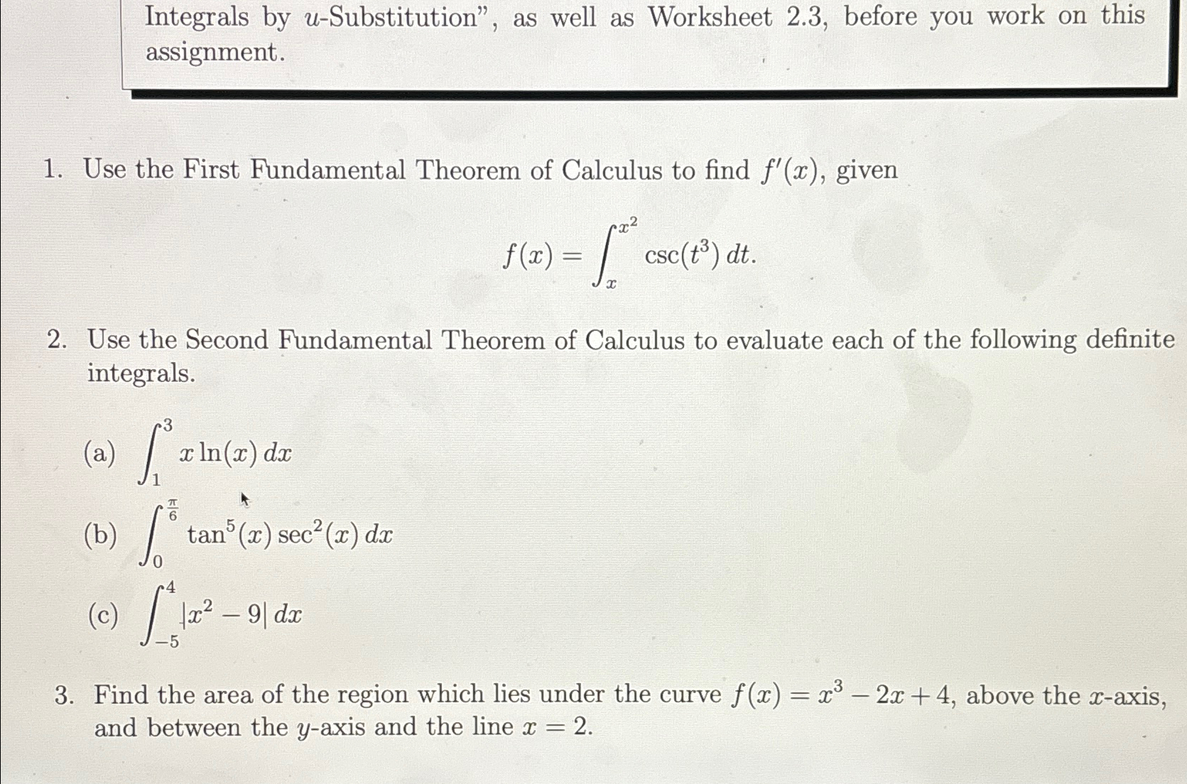 Solved Integrals by u-Substitution", as well as Worksheet | Chegg.com