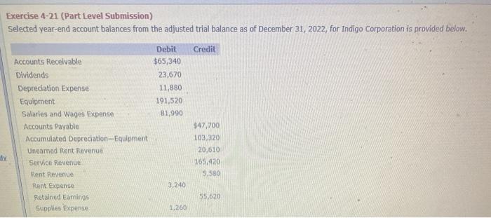 Solved Exercise 4-21 (Part Level Submission) Selected | Chegg.com