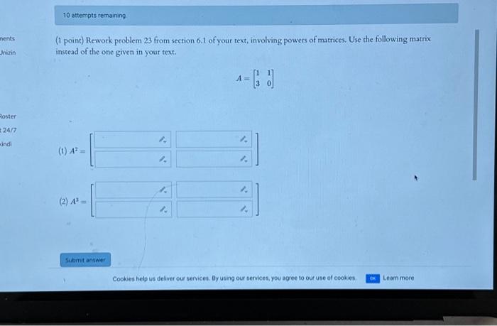 Solved (1 point) Rework problem 23 from section 6.1 of your | Chegg.com