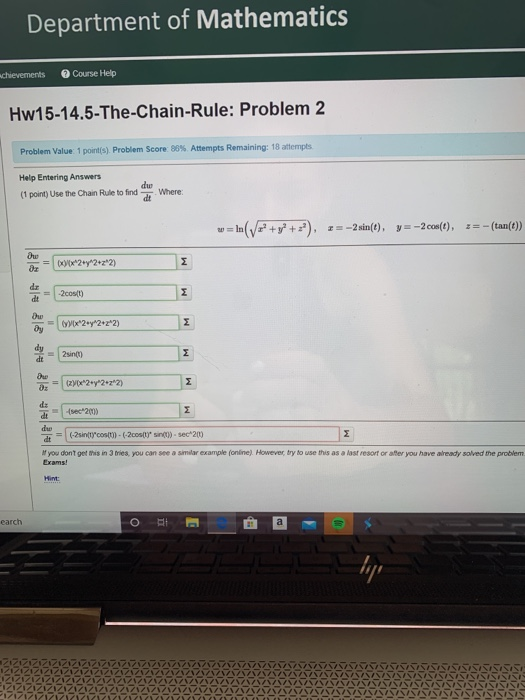 Solved Department of Mathematics Chievements Course Help | Chegg.com
