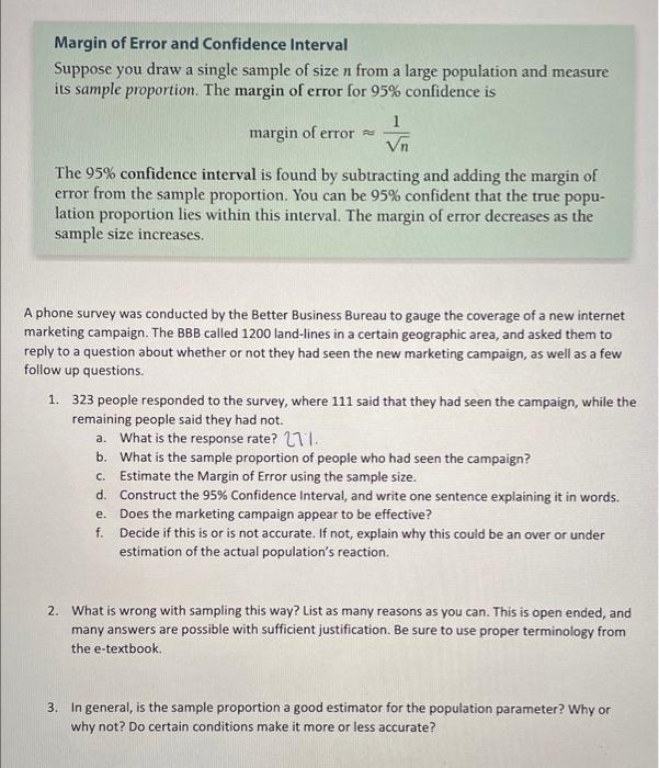 Solved Margin of Error and Confidence Interval Suppose you | Chegg.com