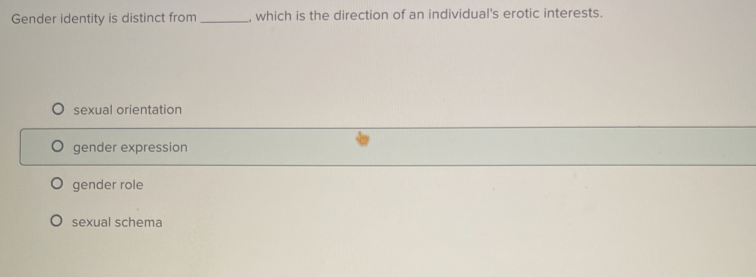 Solved Gender identity is distinct from ﻿which is the | Chegg.com