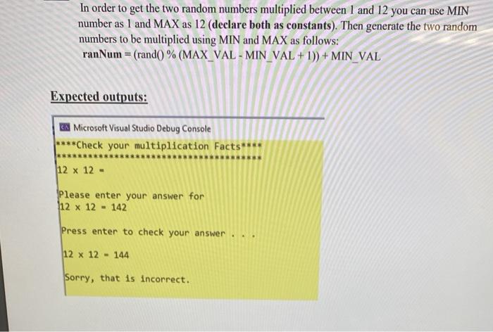 Solved In order to get the two random numbers multiplied | Chegg.com