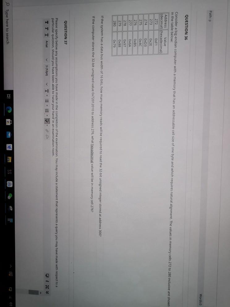Solved Path:p Words:0 QUESTION 36 Consider a big-endian | Chegg.com