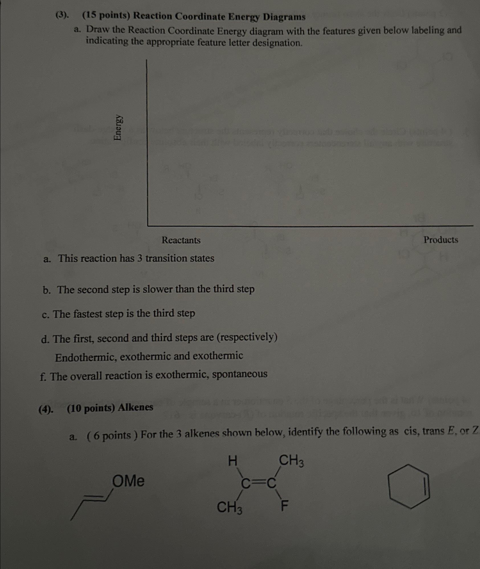 Solved (3). (15 ﻿points) ﻿Reaction Coordinate Energy | Chegg.com